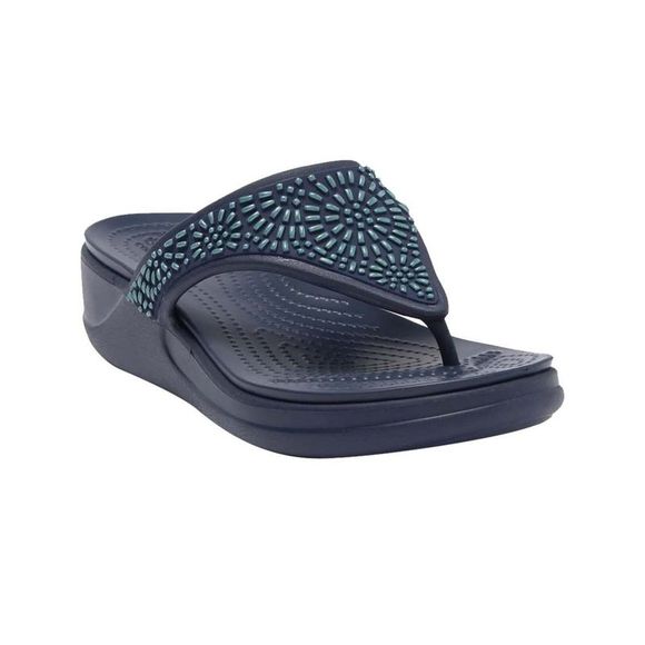 CROCS | Shoes | Crocs Monterey Diamante Thong Wedge Sandal Navy Blue Us ...